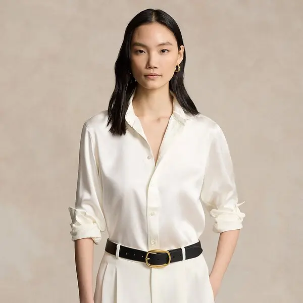 Ralph Lauren Slim Fit Silk Shirt - Trophy Cream | Editorialist