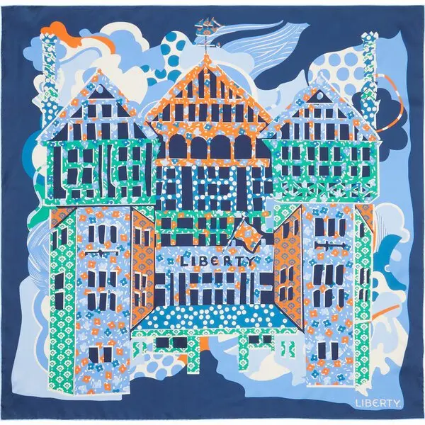 Liberty Tudor Patchwork Silk Square Scarf - Navy