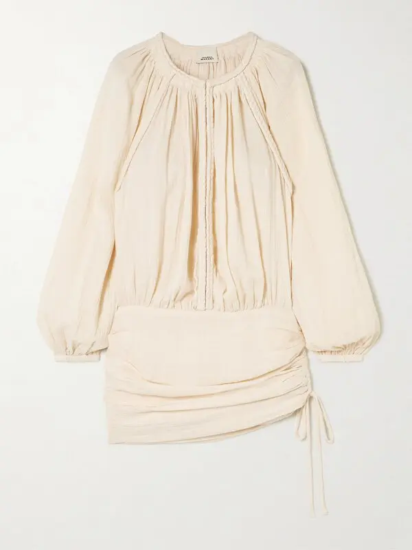Isabel Marant Jaoni Gathered Ruched Braided Cotton-gauze Mini Dress - Neutrals