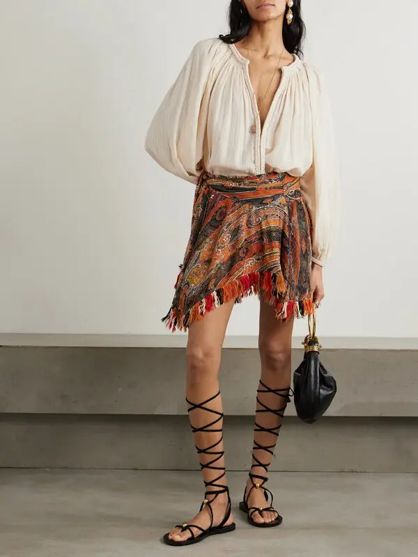 Isabel Marant Jenna Frayed Braided Cotton-gauze Blouse