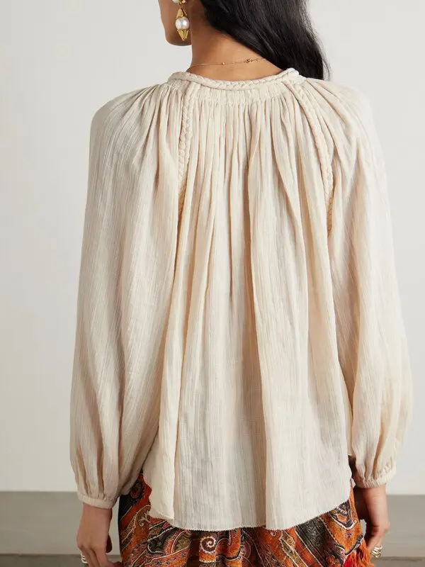 Isabel Marant Jenna Frayed Braided Cotton-gauze Blouse