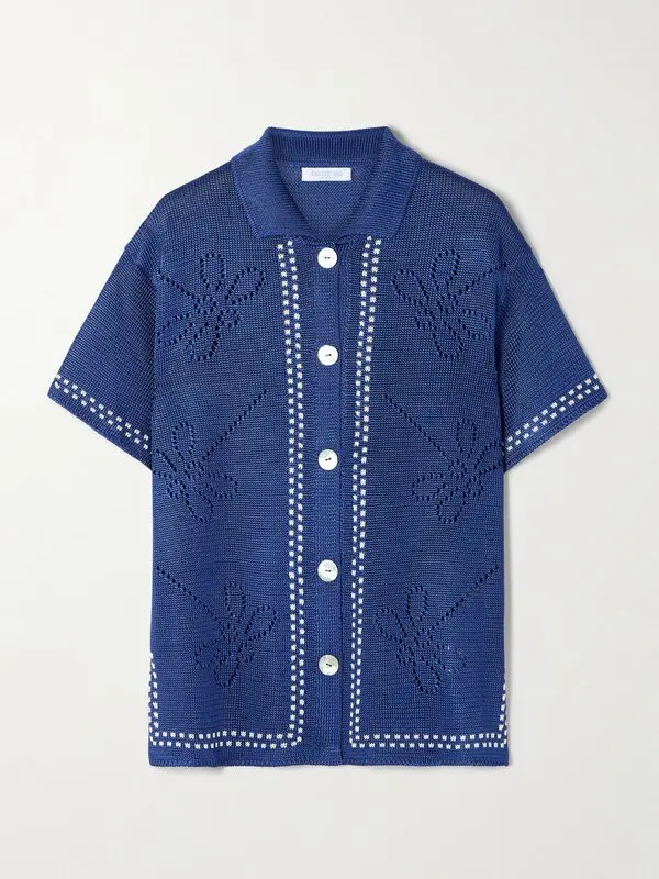 Calle Del Mar Garden Party Pointelle-knit Shirt - Blue
