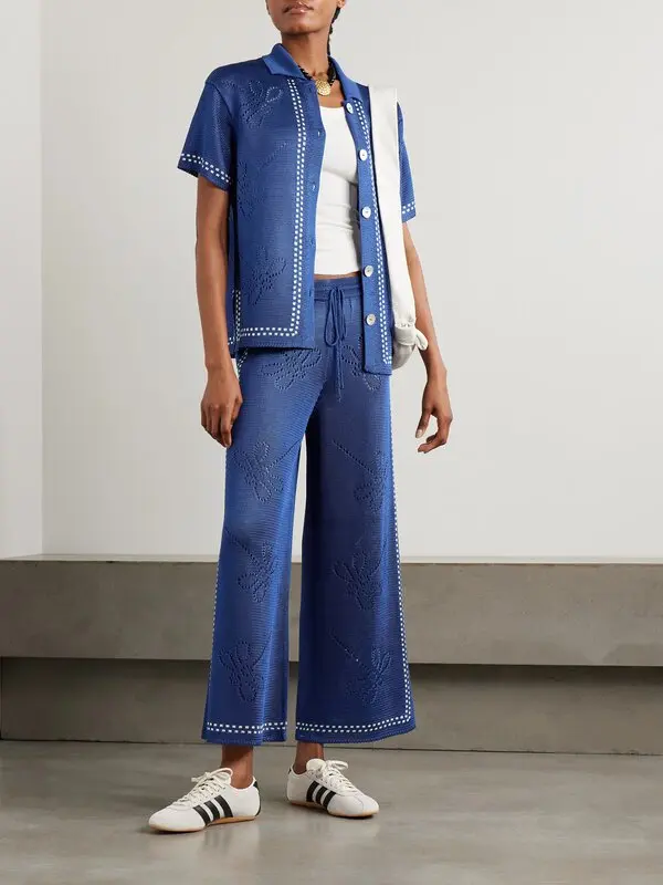 Calle Del Mar Garden Party Pointelle-knit Shirt - Blue