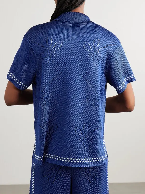Calle Del Mar Garden Party Pointelle-knit Shirt - Blue