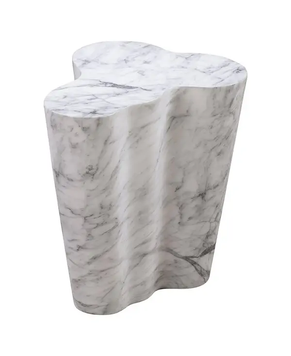 TOV FURNITURE Slab Marble Tall Side Table In White Marble - Grey