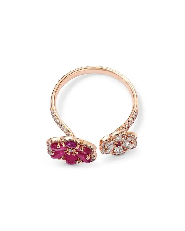 Bloomingdale'S Ruby And Diamond Flower Cuff Ring