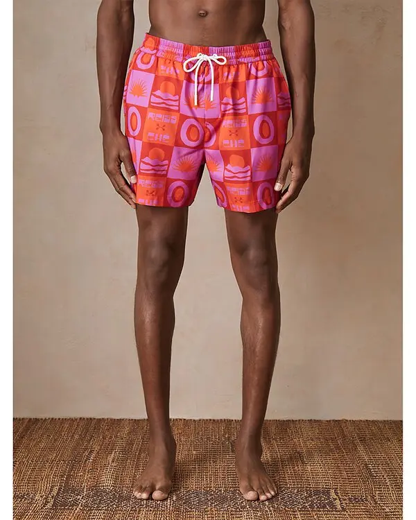REISS 4.9" Tile Print Swim Shorts - Orange/pink