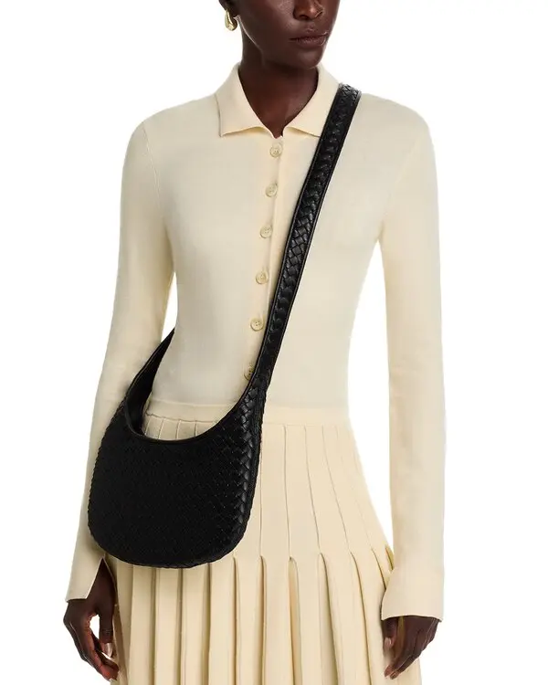 Bottega Veneta Intrecciato Leather Crossbody Bag - Nero/ash