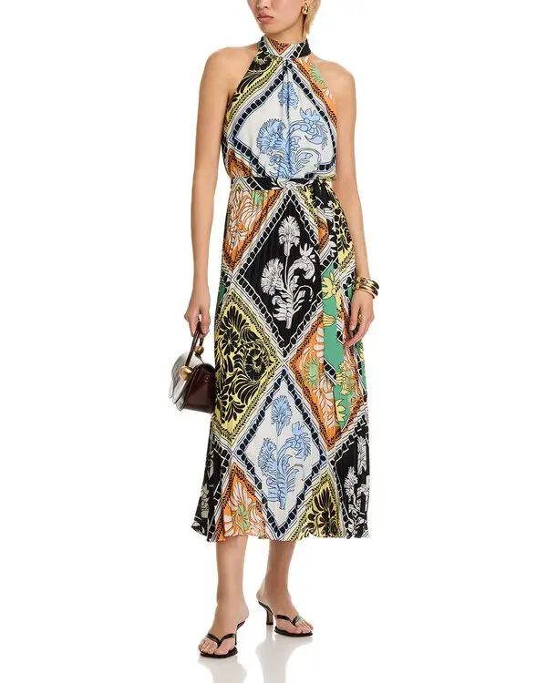T Tahari Printed Halter Neck Midi Dress