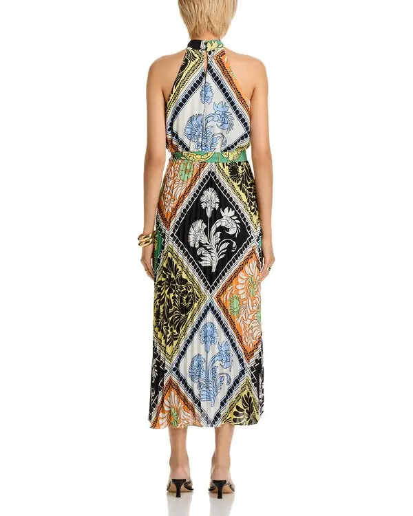 T Tahari Printed Halter Neck Midi Dress