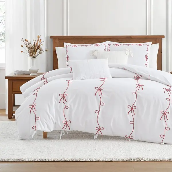 PERI HOME Sasha Bows Comforter Set, Twin - Red/white