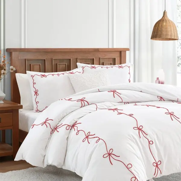 PERI HOME Sasha Bows Comforter Set, Twin - Red/white