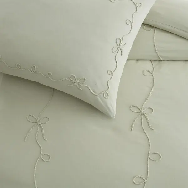PERI HOME Sasha Bows Duvet Cover Set, Twin - Green