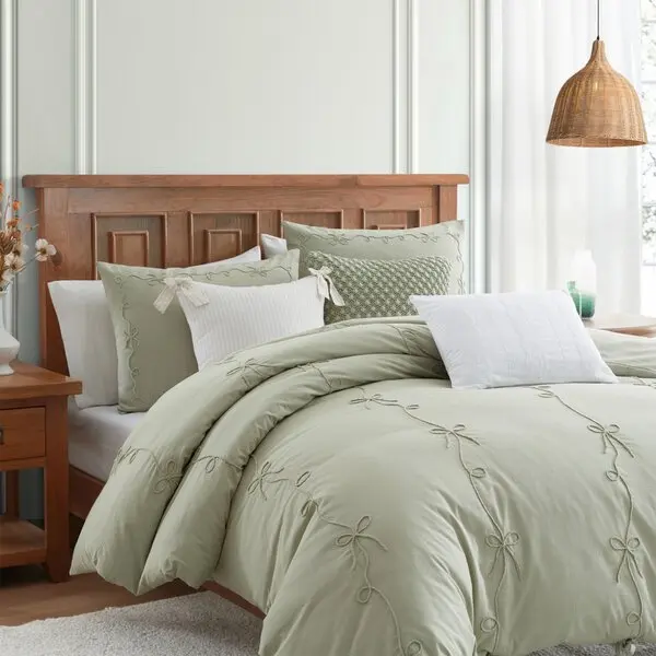 PERI HOME Sasha Bows Duvet Cover Set, Twin - Green