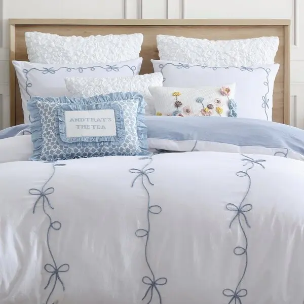 PERI HOME Sasha Bows Duvet Cover Set, Full/queen - Blue