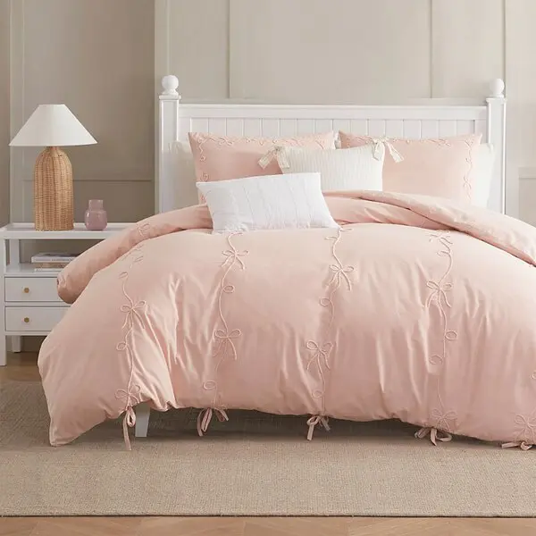 PERI HOME Sasha Bows Duvet Cover Set, Full/queen - Blush