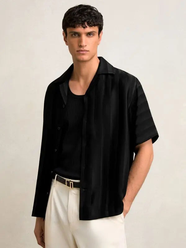 REISS Melba Jacquard Stripe Cuban Collar Shirt