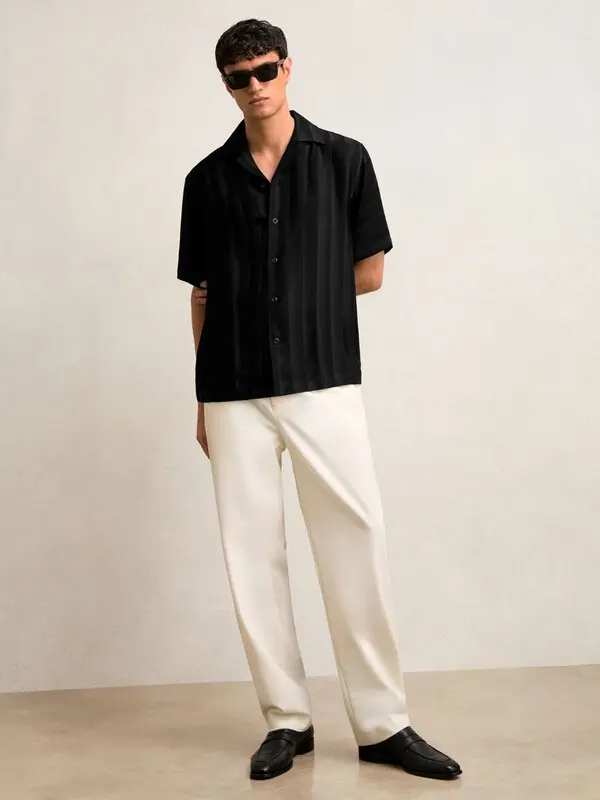 REISS Melba Jacquard Stripe Cuban Collar Shirt