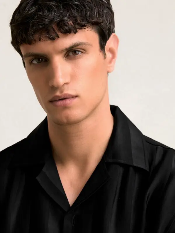 REISS Melba Jacquard Stripe Cuban Collar Shirt