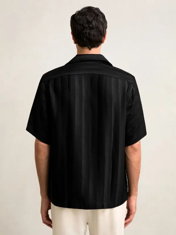REISS Melba Jacquard Stripe Cuban Collar Shirt