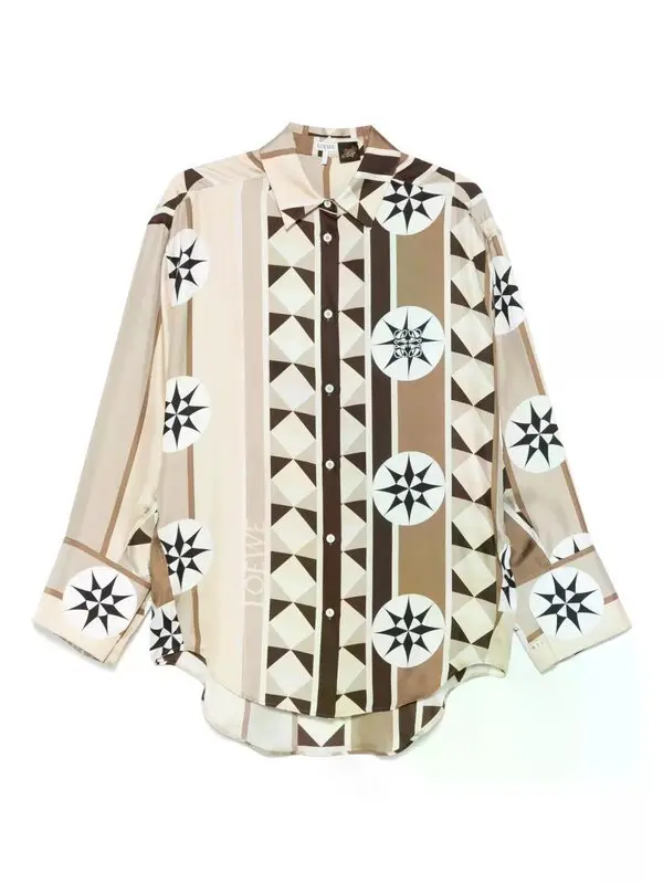 Loewe Abstract-print Silk Shirt - Neutrals