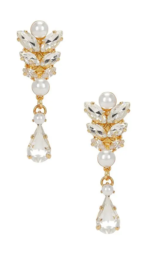 ANTON HEUNIS Drop Leaf Motif Dangle Earrings - White & Crystal & Gold