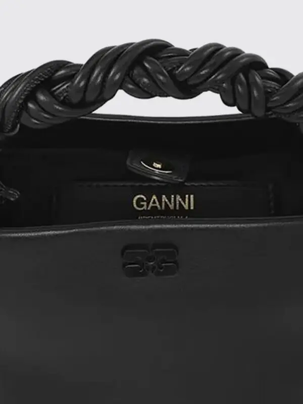 GANNI Mini Recycled Leather Handbag With Butterfly Logo And Braided Handle - Grey