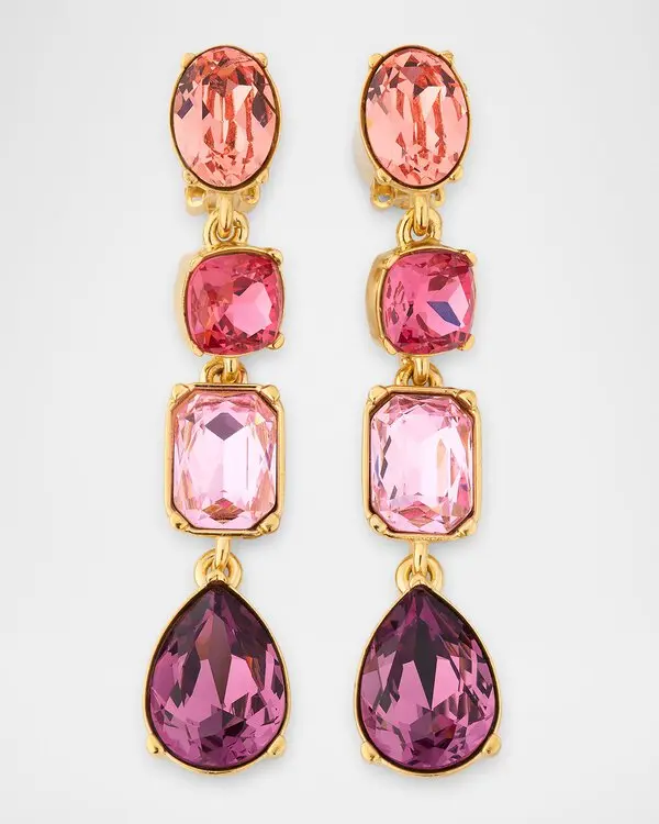 Oscar De La Renta Four Drop Crystal Earrings - Pink Multi