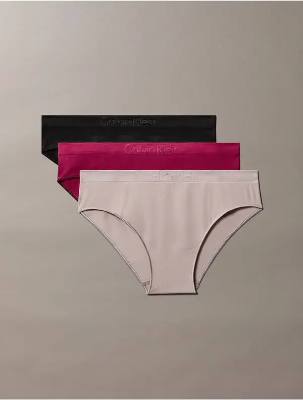 Calvin Klein Bonded Flex 3-pack Mid-rise Bikini - Black / Mink / Beet Red