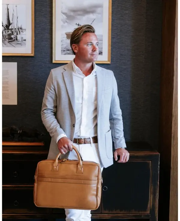 KORCHMAR Leather Laptop Briefcase - Tan