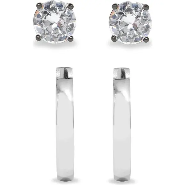 BROOK & YORK Hoops & Cubic Zirconia Stud Earrings Set - Silver