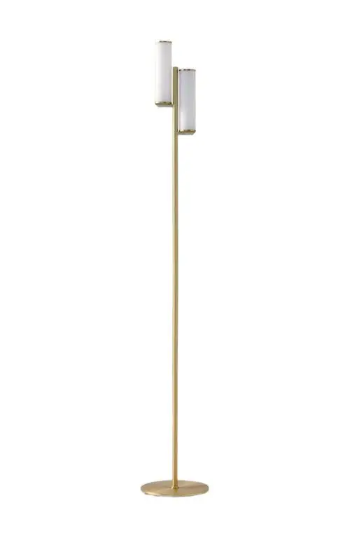 BRIGHTECH Gemini 64" Industrial Led Standing Floor Lamp With Glass Cylinder Shades - Antique Brass
