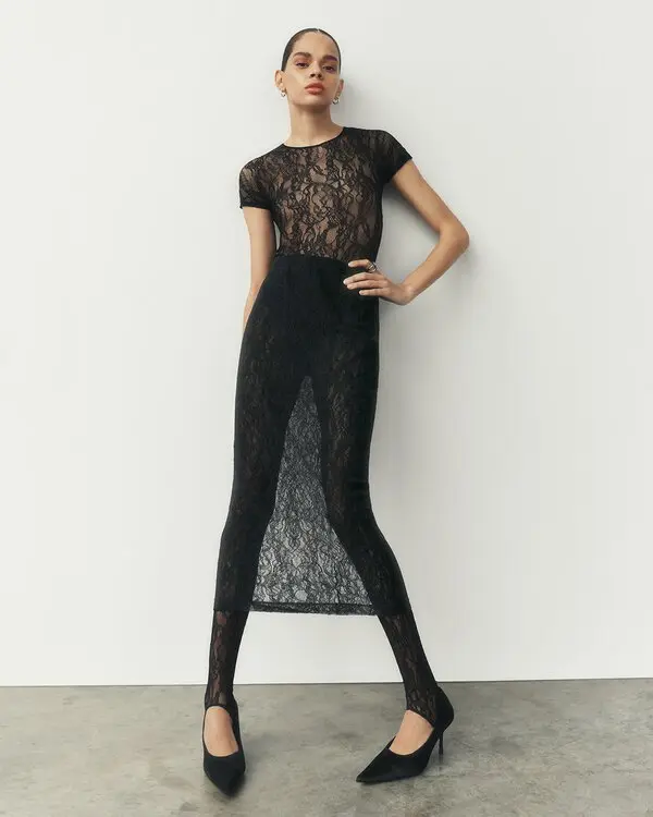 Wardrobe.NYC Lace Tights - Black