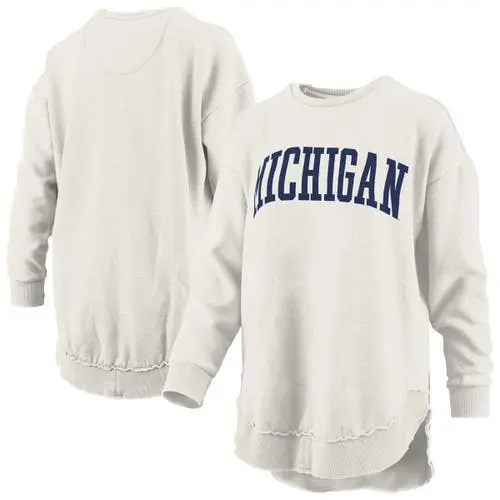 PRESSBOX Michigan Wolverines Melange Fleece Poncho Pullover Sweatshirt - Oatmeal