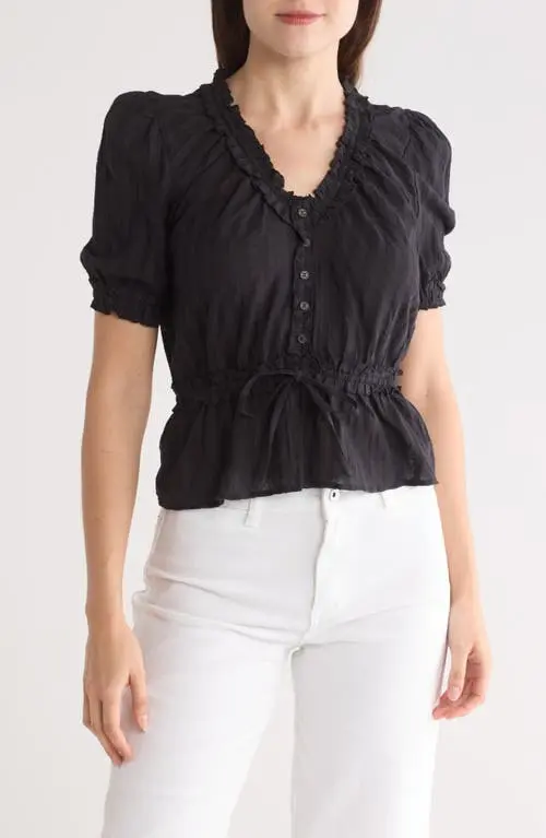 Steve Madden Shadow Stripe Ruffle Cotton Button Top
