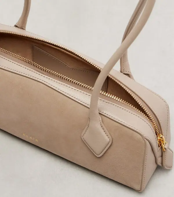 Alaïa Le Teckel Small Suede Shoulder Bag - Beige
