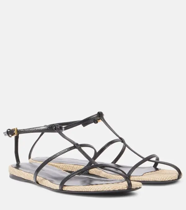 Khaite Cage Raffia-trimmed Sandals - Black