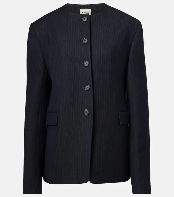 Khaite Jameson Pinstripe Wool-blend Jacket - Blue