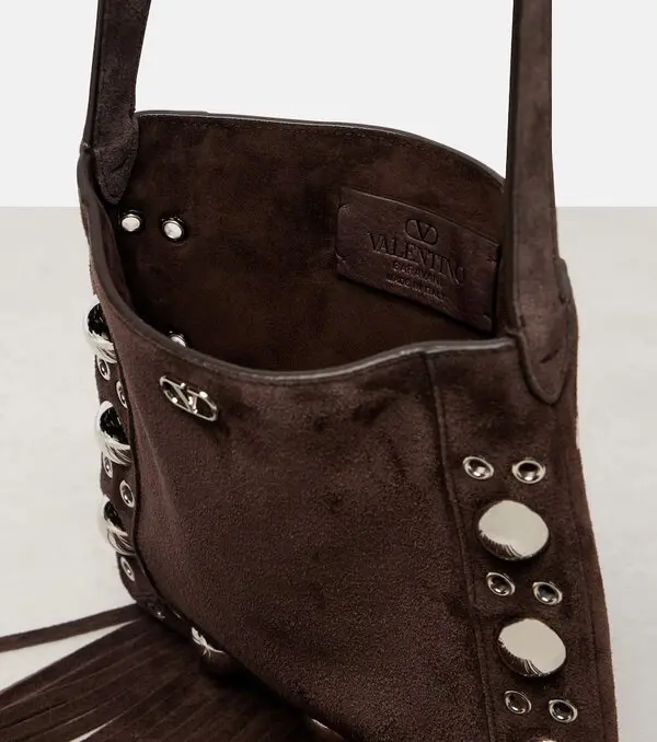 Valentino Garavani Nellcôte Small Fringed Shoulder Bag - Brown