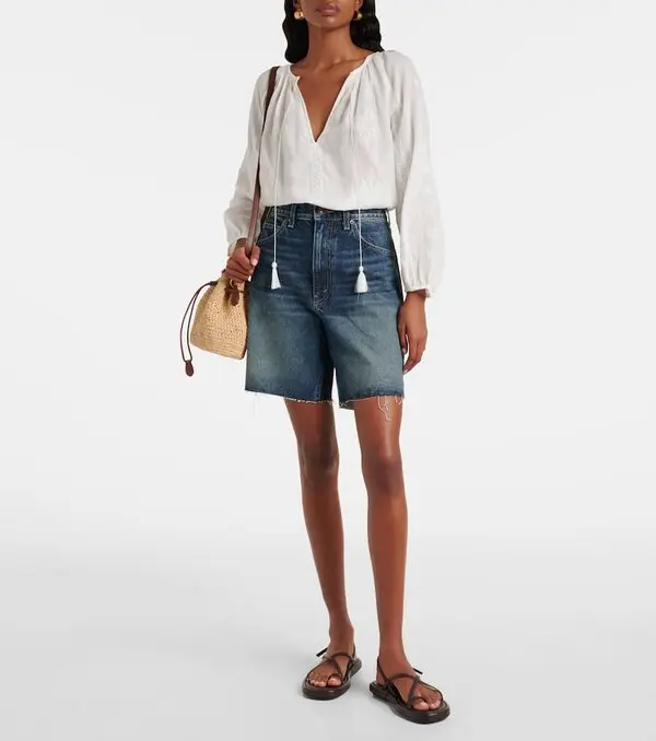 NILI LOTAN Russel Mid-rise Denim Shorts - Blue