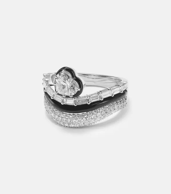 KAMYEN Art Deco Heart Diamond Ring - Silver