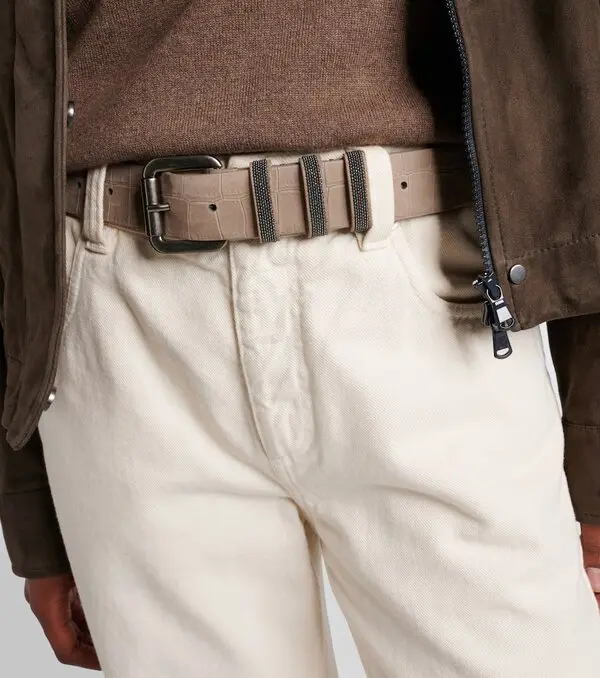 Brunello Cucinelli Monili Croc-effect Suede Belt