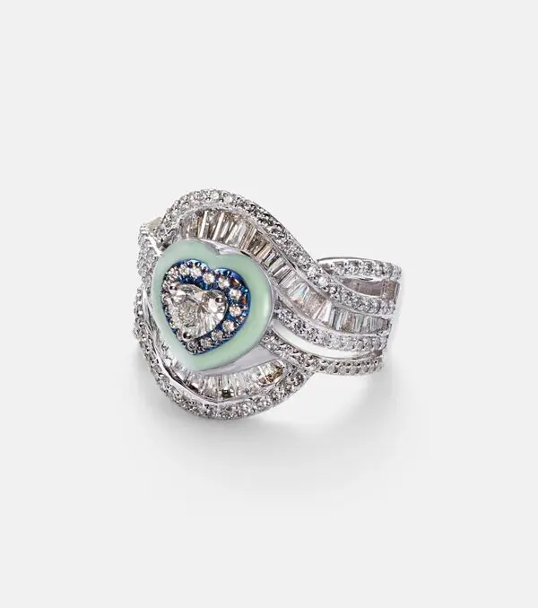 KAMYEN 18kt White Gold And Titanium Ring With Diamonds - Silver