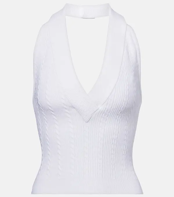 Balmain Cable-knit Halterneck Top - White