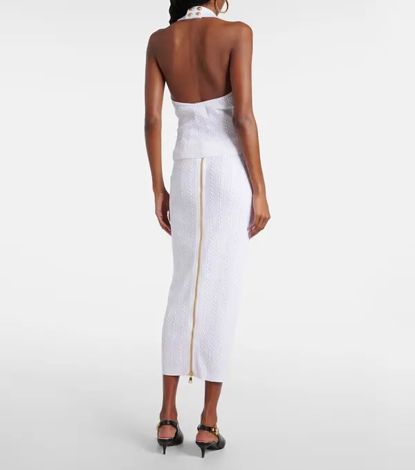 Balmain Cable-knit Halterneck Top - White