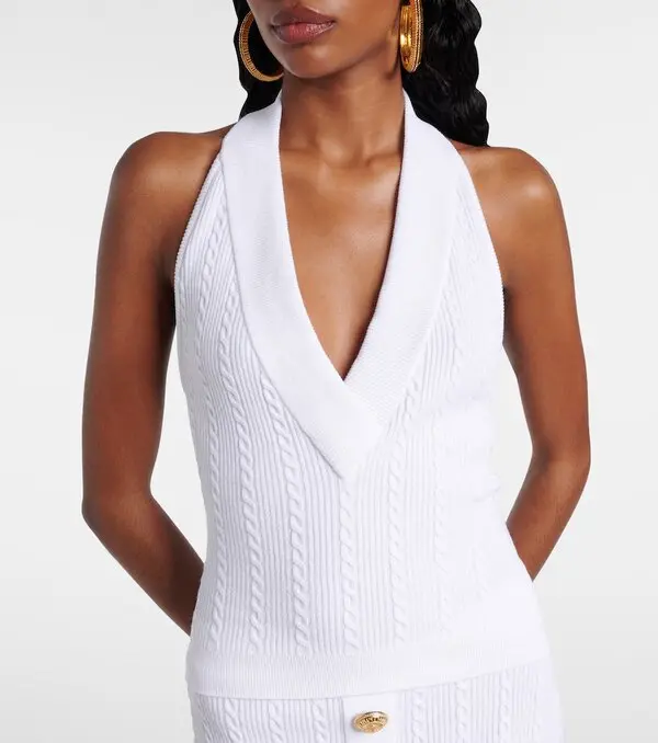 Balmain Cable-knit Halterneck Top - White