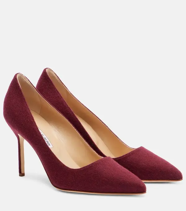 Manolo Blahnik Bb 90 Wool Pumps - Burgundy