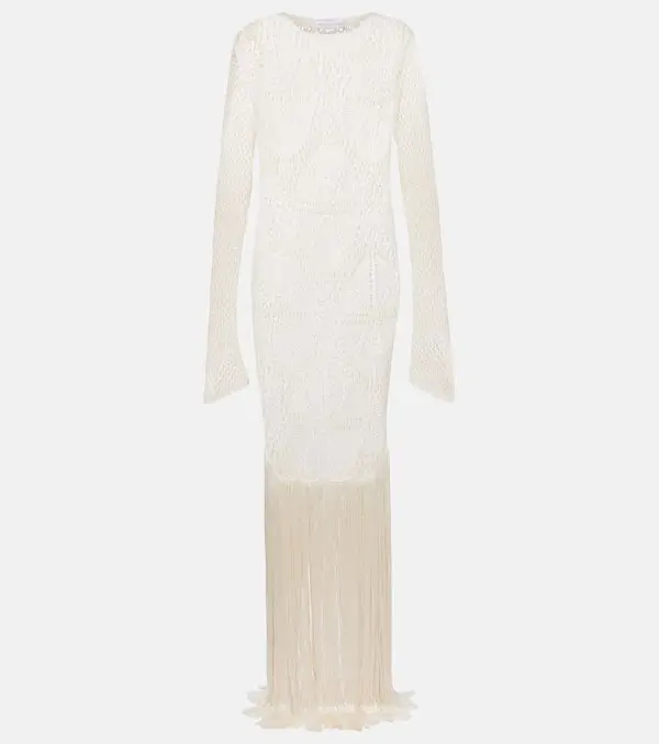 Stella McCartney Fringed Crochet Maxi Dress - White