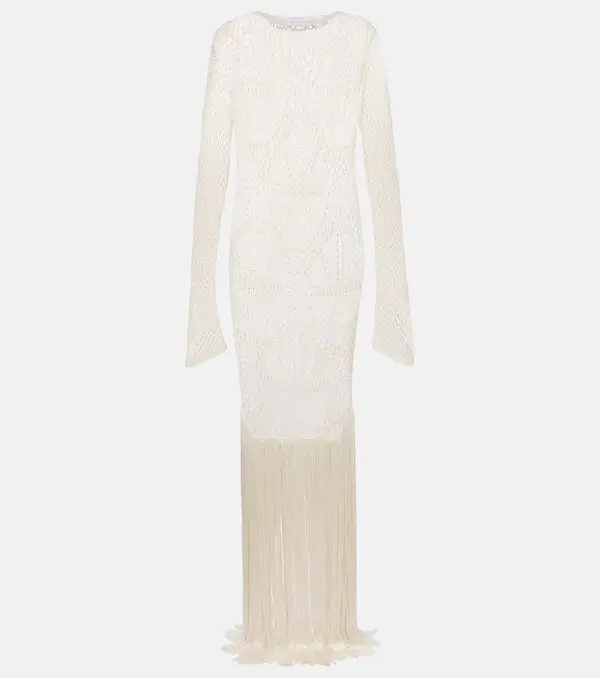 Stella McCartney Fringed Crochet Maxi Dress - White