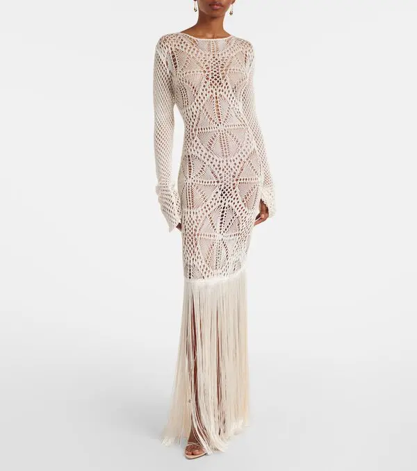 Stella McCartney Fringed Crochet Maxi Dress - White